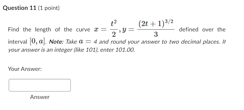 Solved Question 11 (1 point)Find the length of the curve | Chegg.com Solved Question 11 (1 point)Find the length of the curve | Chegg.com