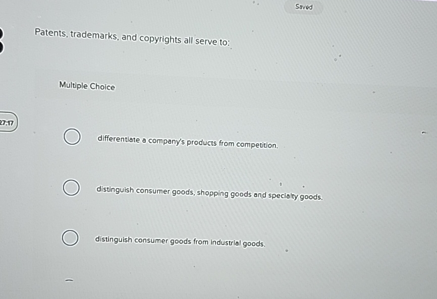 Solved Patents, trademarks, and copyrights all serve | Chegg.com