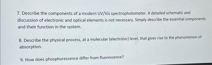 Solved 7. Describe the components of a modern UV/Vis | Chegg.com