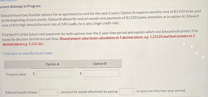 Solved Edward found two feasible options for an apartment to | Chegg.com