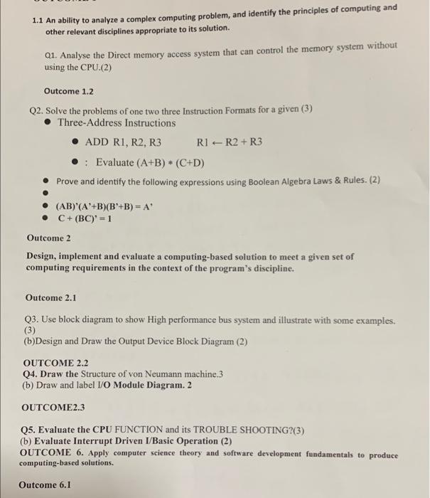 Solved 1.1 An ability to analyze a complex computing | Chegg.com