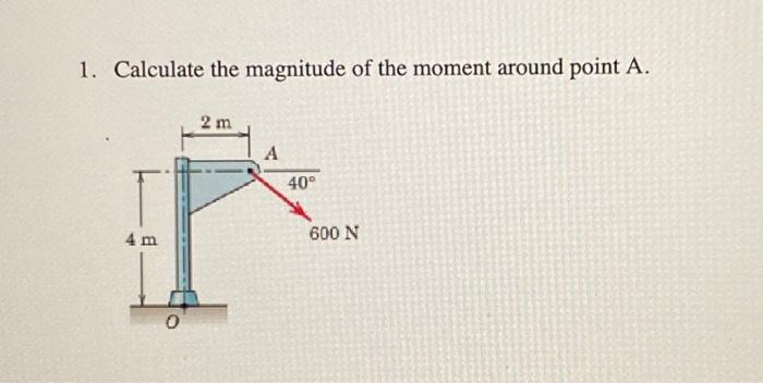 Solved 1. Calculate the magnitude of the moment around point | Chegg.com