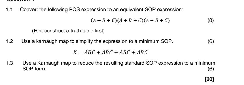 Solved Question 1 1.1 Convert the following POS expression | Chegg.com