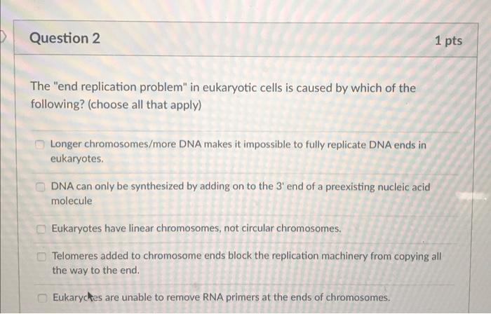 Solved Question 2 1 pts The "end replication problem" in | Chegg.com