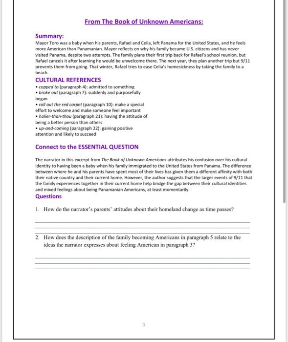 From The Book of Unknown Americans: Summary: Mayor | Chegg.com