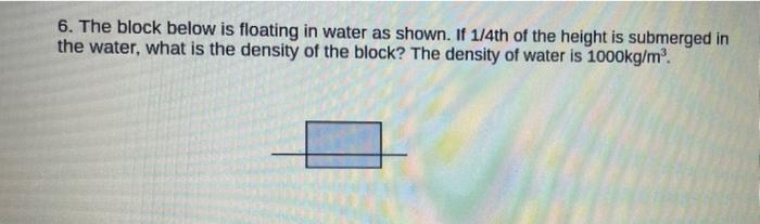 Solved 6. The block below is floating in water as shown. If | Chegg.com