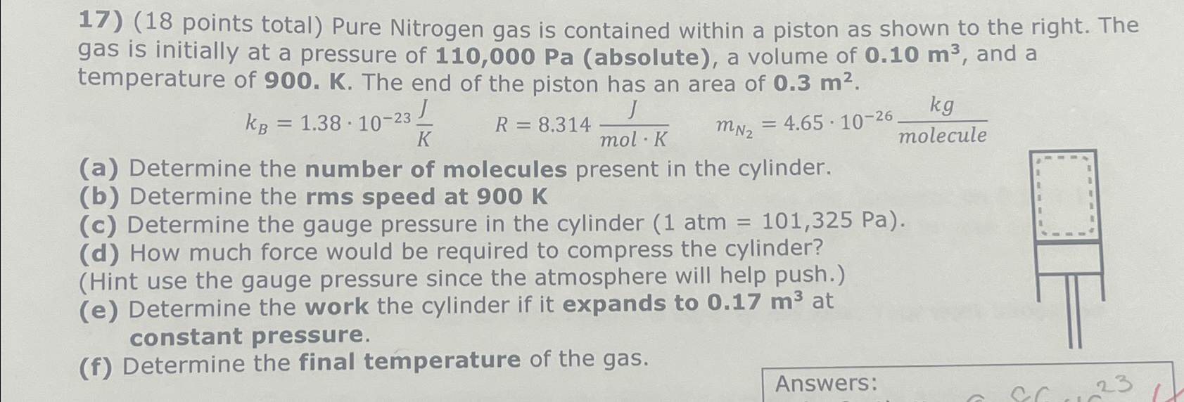 Solved (18 ﻿points total) ﻿Pure Nitrogen gas is contained | Chegg.com