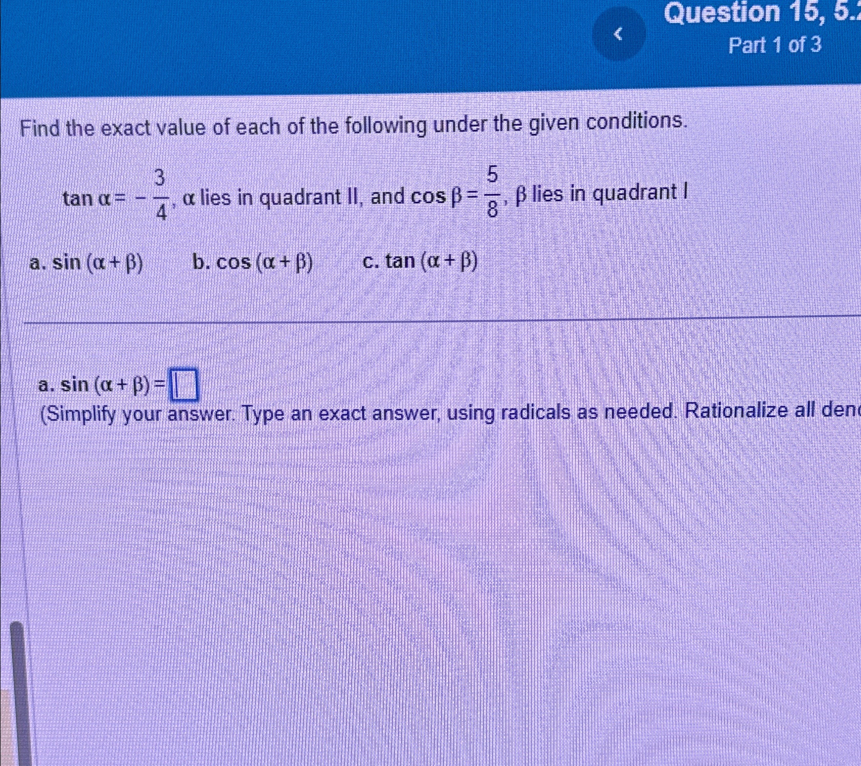 Question 15,6 .Part 1 ﻿of 3Find the exact value of | Chegg.com