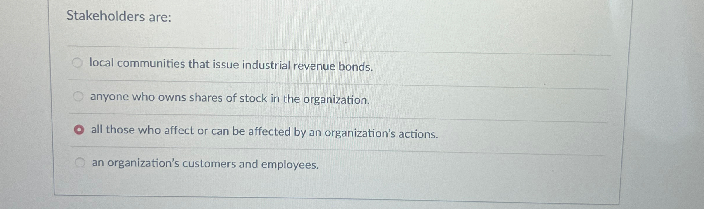 Solved Stakeholders are:local communities that issue | Chegg.com
