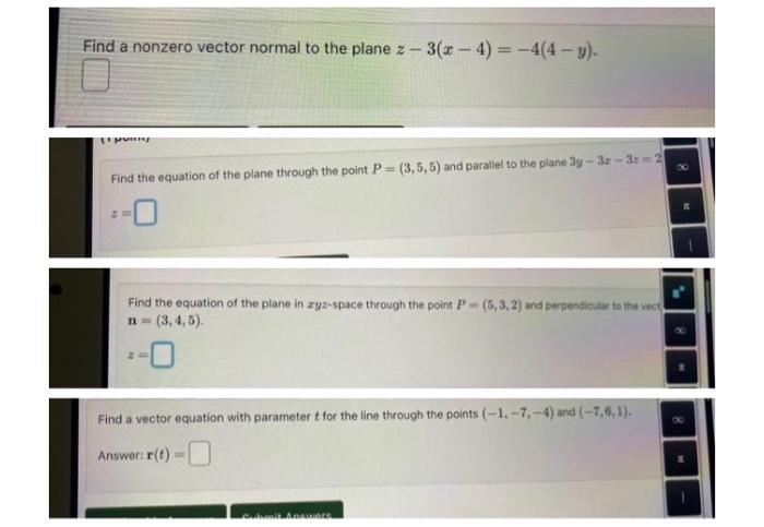 Solved Find a nonzero vector normal to the plane | Chegg.com