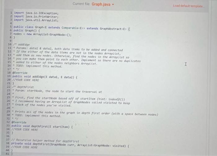 Solved need JAVA help! please help with graph.java. ive | Chegg.com Solved need JAVA help! please help with graph.java. ive | Chegg.com
