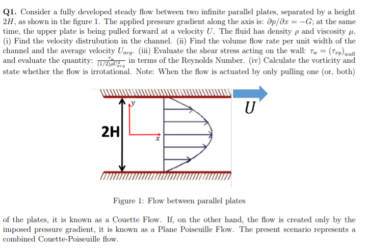 Solved Q1. Consider a fully developed steady flow between | Chegg.com