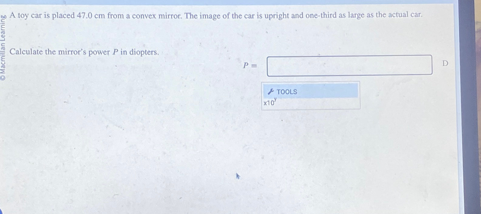 Solved A toy car is placed 47.0cm ﻿from a convex mirror. The | Chegg.com