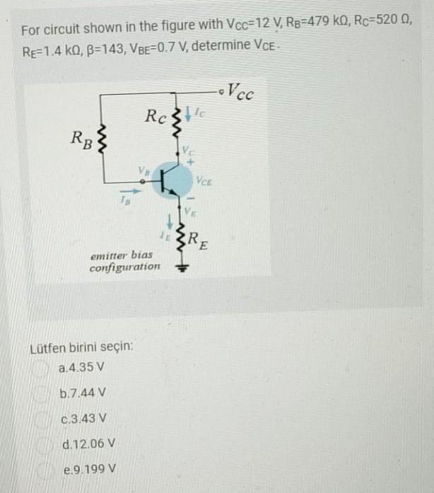 Solved For circuit shown in the figure with VCC=12 | Chegg.com