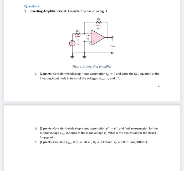 Solved Questions 1. Inverting Amplifier circuit: Consider | Chegg.com