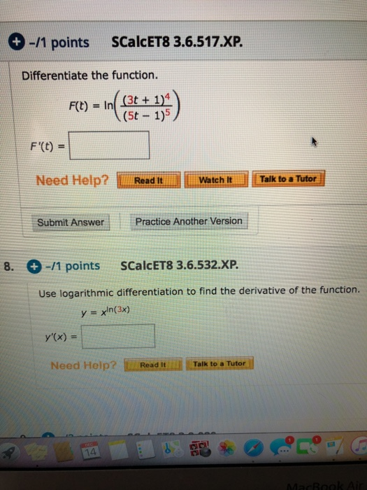 Solved differentiate the function: F(t)= ln | Chegg.com