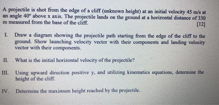 Solved A projectile is shot from the edge of a cliff | Chegg.com