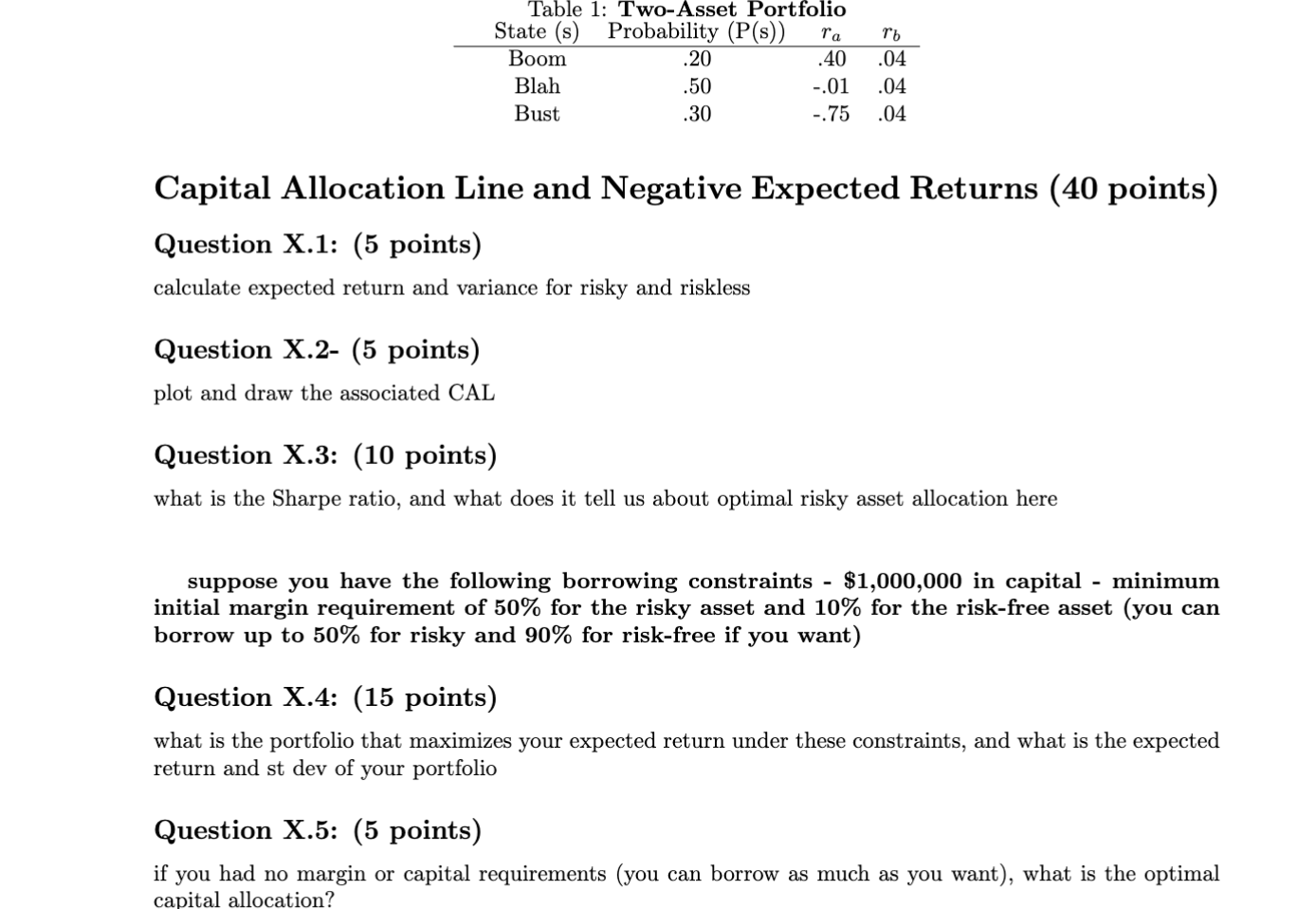 Solved Capital Allocation Line and Negative Expected Returns | Chegg.com