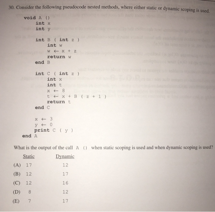 Solved 20 Consider The Following Pseudocode Nested Methods