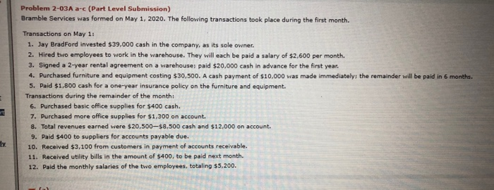 Solved Problem 2-03A a-c (Part Level Submission) Bramble | Chegg.com