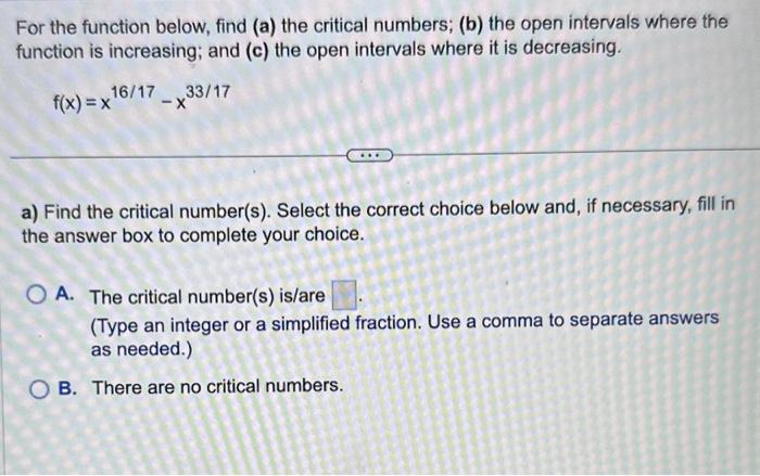 Solved For the function below, find (a) the critical | Chegg.com