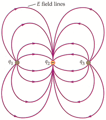 Solved The electric field lines surrounding three charges | Chegg.com