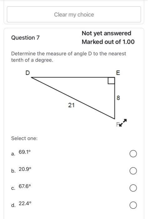 Solved Determine the measure of angle D to the nearest tenth | Chegg.com
