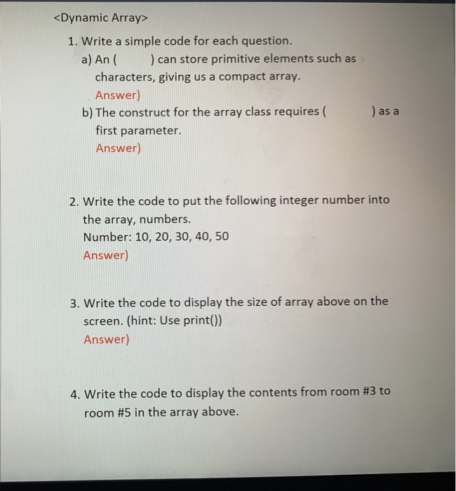 1. Write a simple code for each question. a) An ( ) | Chegg.com