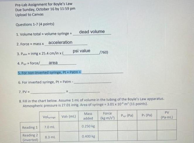 1. Volume total = volume syringe + dead volume 2. | Chegg.com