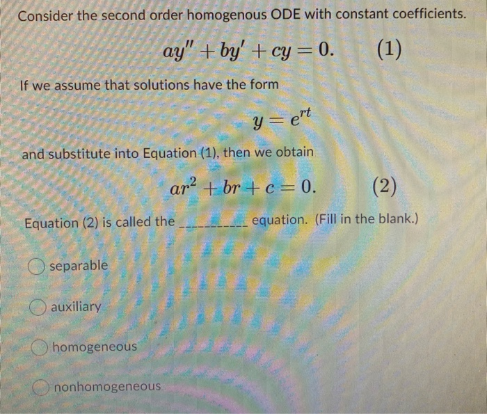 Solved Consider the second order homogenous ODE with | Chegg.com