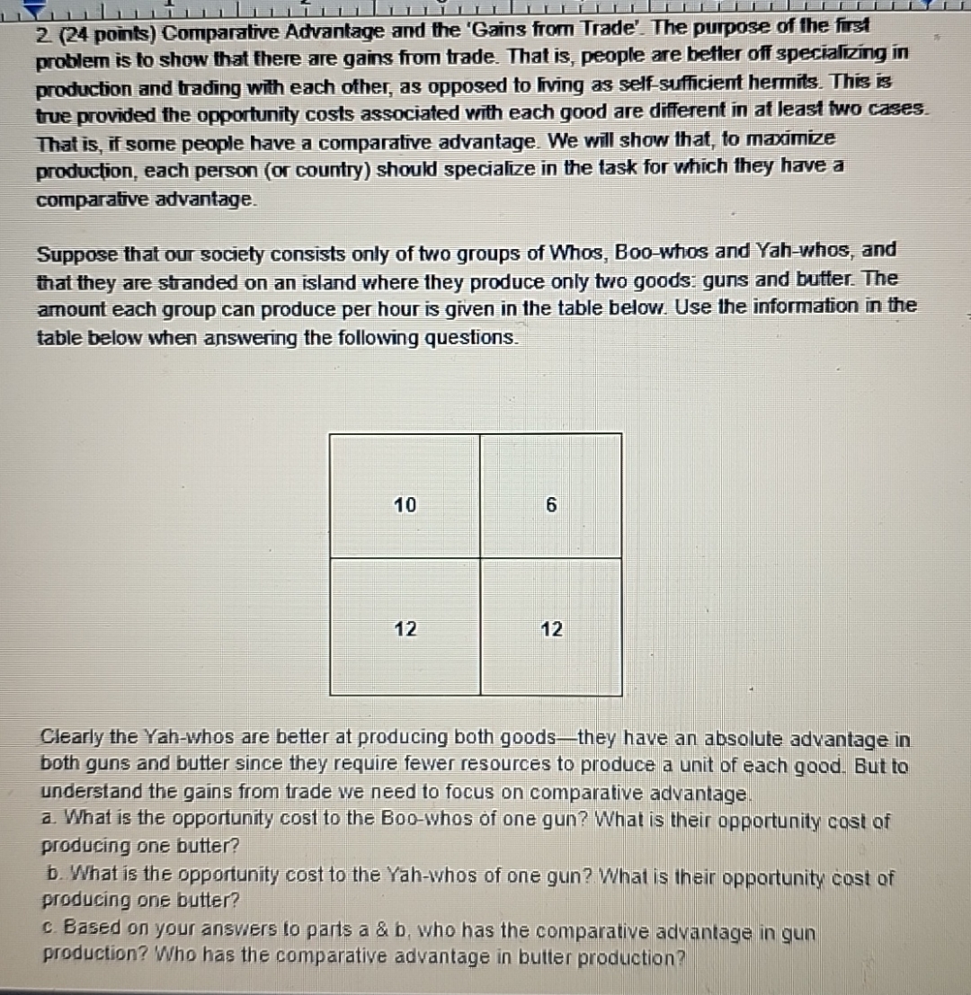 Solved 2 ( 24 ﻿points) ﻿Comparative Advantage and the 'Gains | Chegg.com