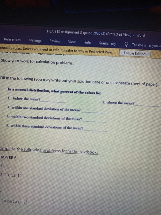 Solved HEA 313 Assignment 3 spring 2020 (2) (Protected View) | Chegg.com