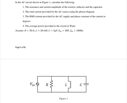 Solved In the AC circuit shown in Figure 1, calculate the | Chegg.com
