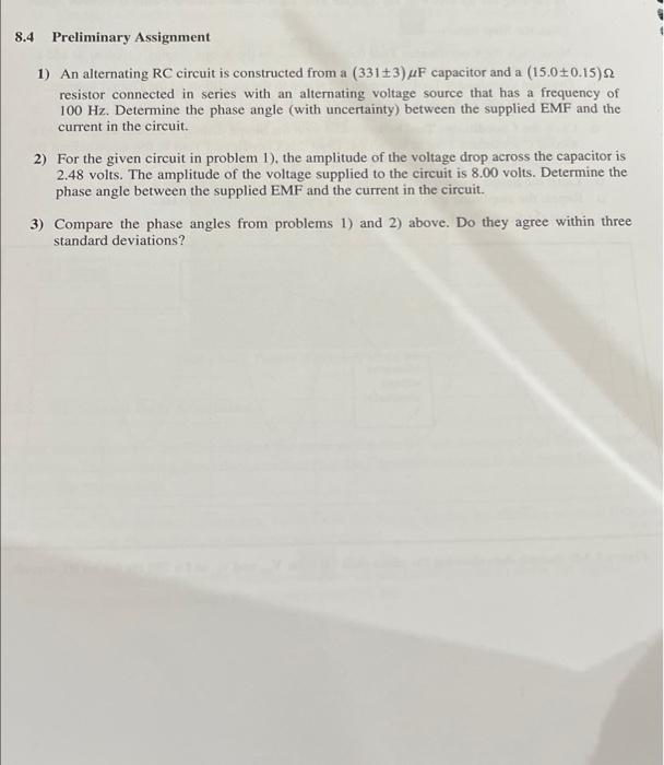 Solved 8.4 Preliminary Assignment 1) An alternating RC | Chegg.com