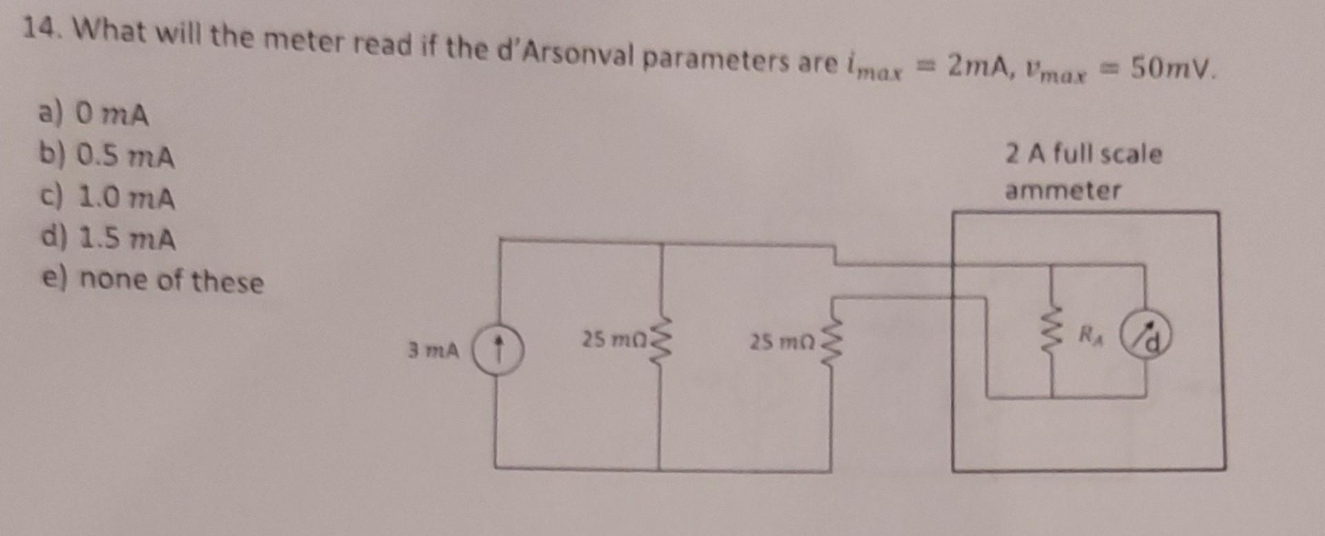 Solved 14. What will the meter read if the d'Arsonval | Chegg.com