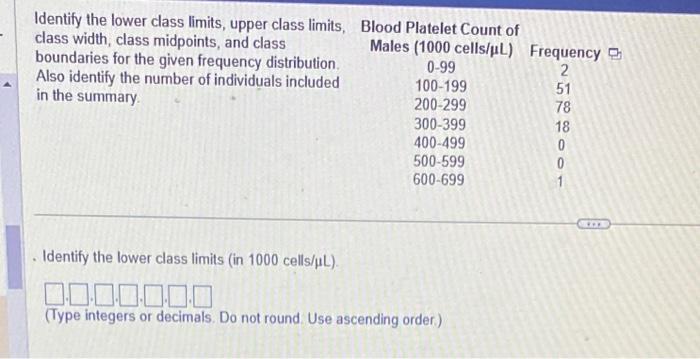Solved Identify the lower class limits, upper class limits, | Chegg.com