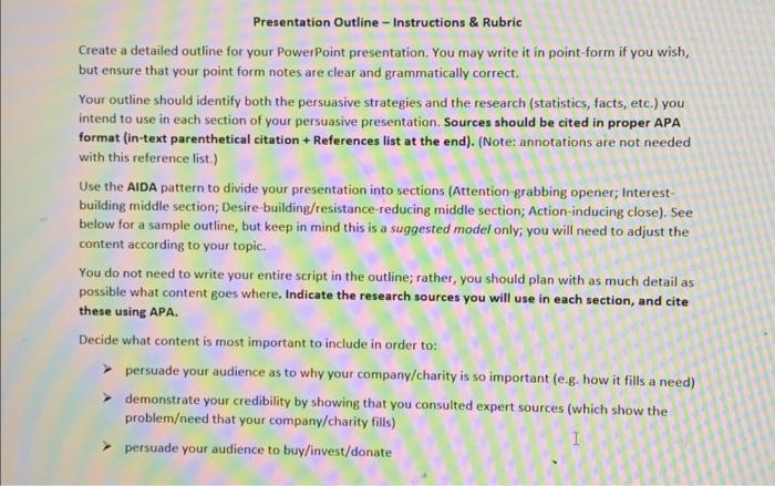 Presentation Outline - Instructions \& Rubric Create | Chegg.com