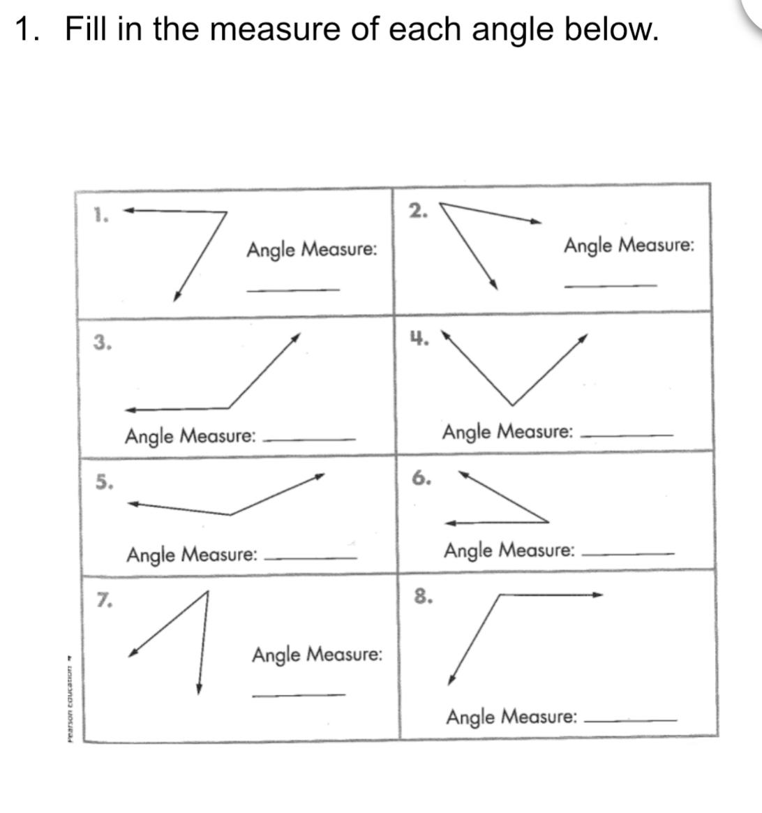 Solved Fill in the measure of each angle below.\table[[Angle | Chegg.com