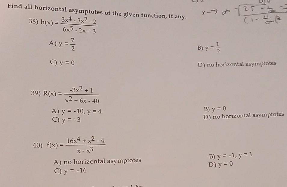 Solved d all horizontal asymptotes of the given function, if | Chegg.com