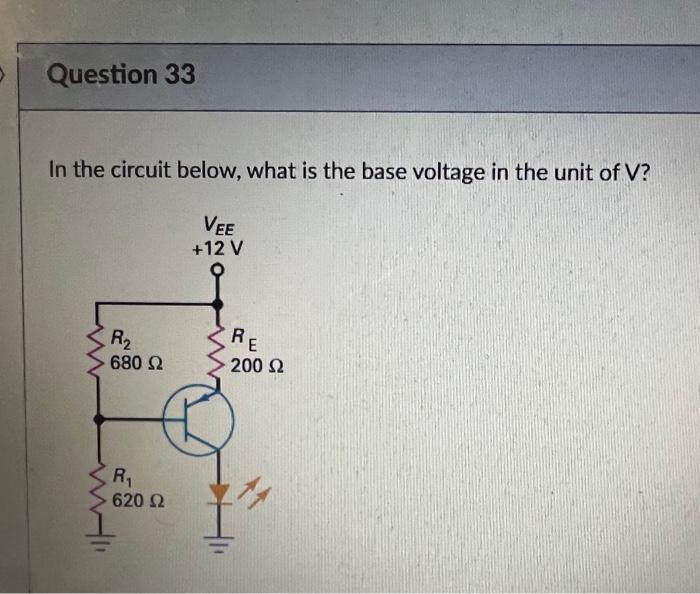 Solved In the circuit below, what is the base voltage in the | Chegg.com