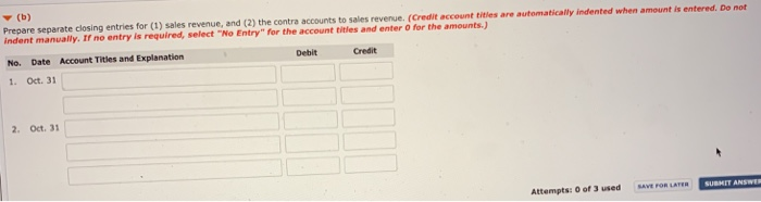 Solved (b) Prepare separate closing entries for (1) sales | Chegg.com