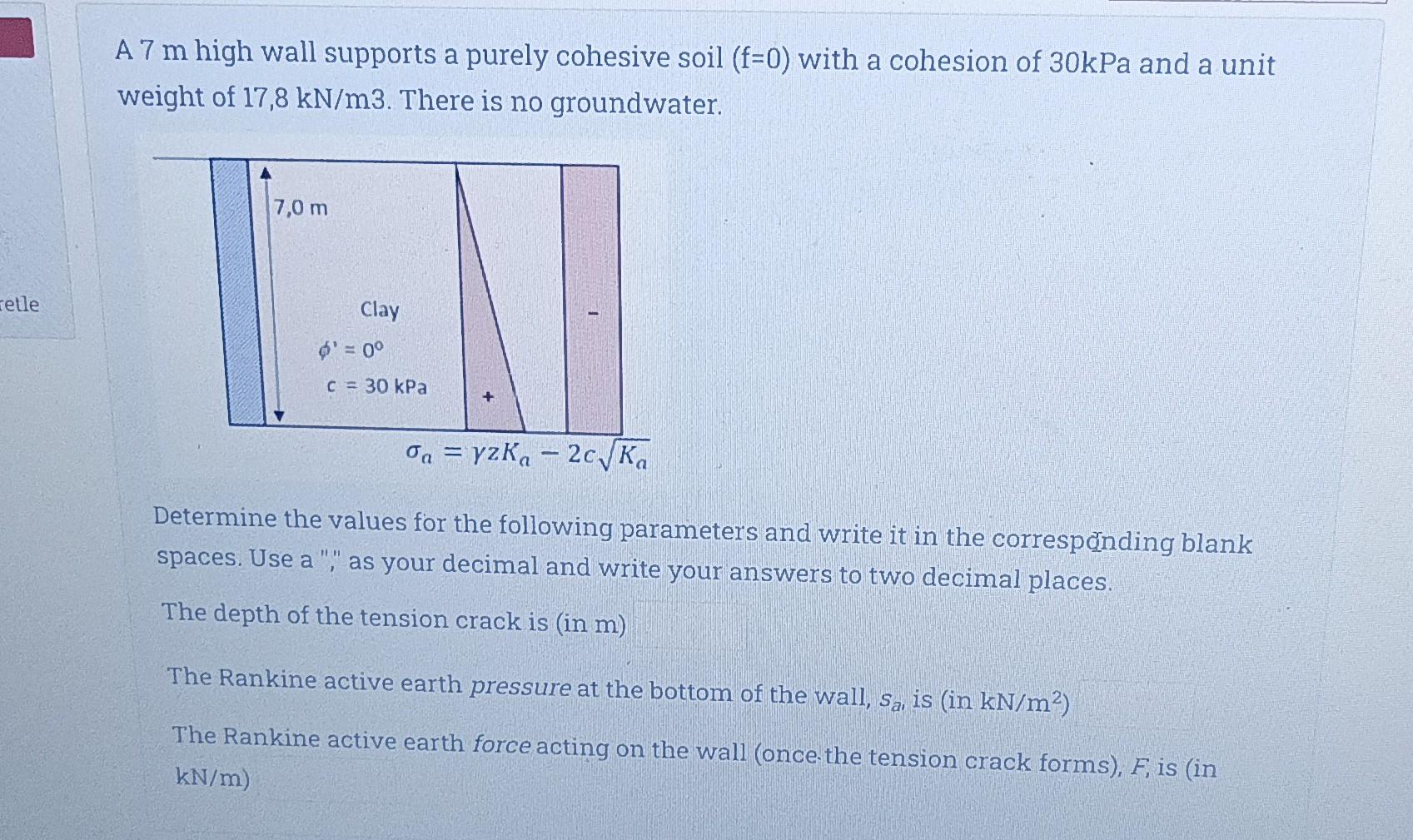 Solved A 7 m high wall supports a purely cohesive soil (f=0) | Chegg.com