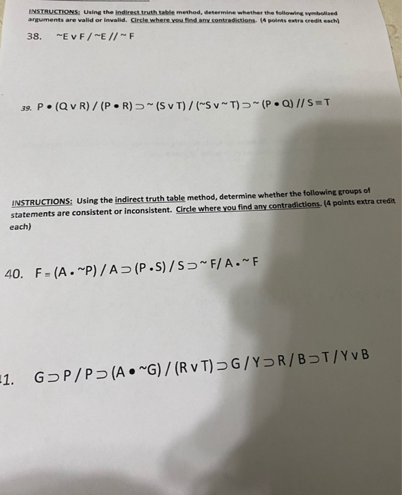 Solved INSTRUCTIONS: Using the Indirect truth table method, | Chegg.com