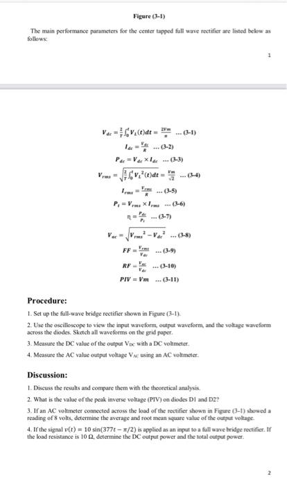 Solved Experiment (3) Uncontrolled Rectifiers - Full Wave | Chegg.com