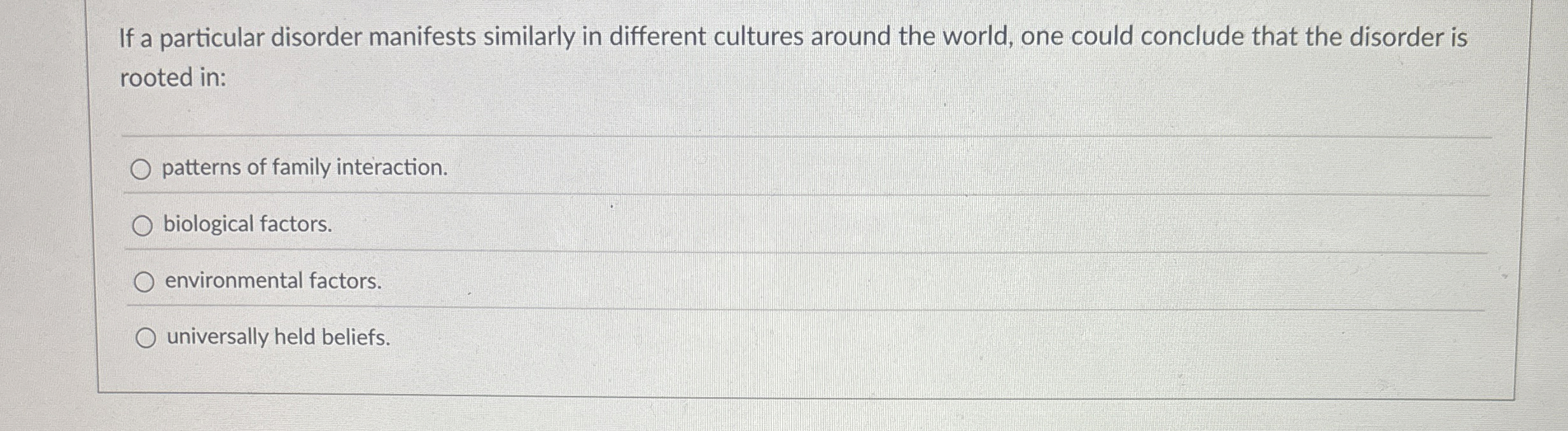 Solved If a particular disorder manifests similarly in | Chegg.com