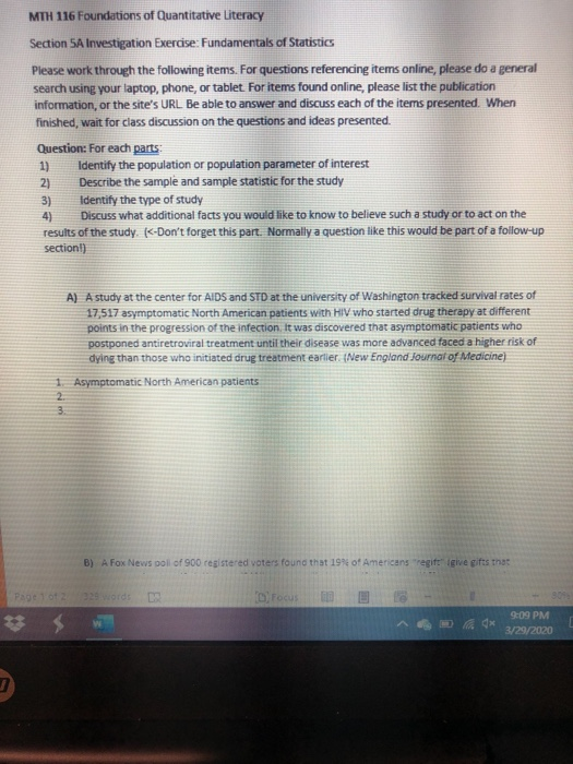Solved MTH 116 Foundations of Quantitative Literacy Section | Chegg.com