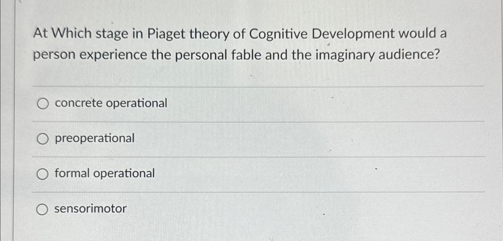 Solved At Which stage in Piaget theory of Cognitive | Chegg.com