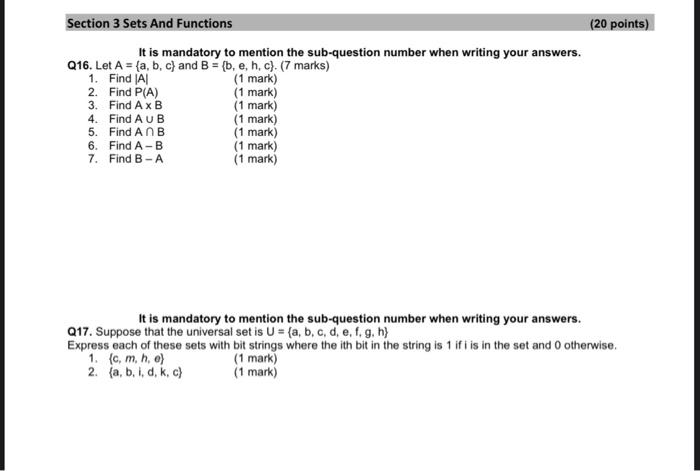Solved It is mandatory to mention the sub-question number | Chegg.com