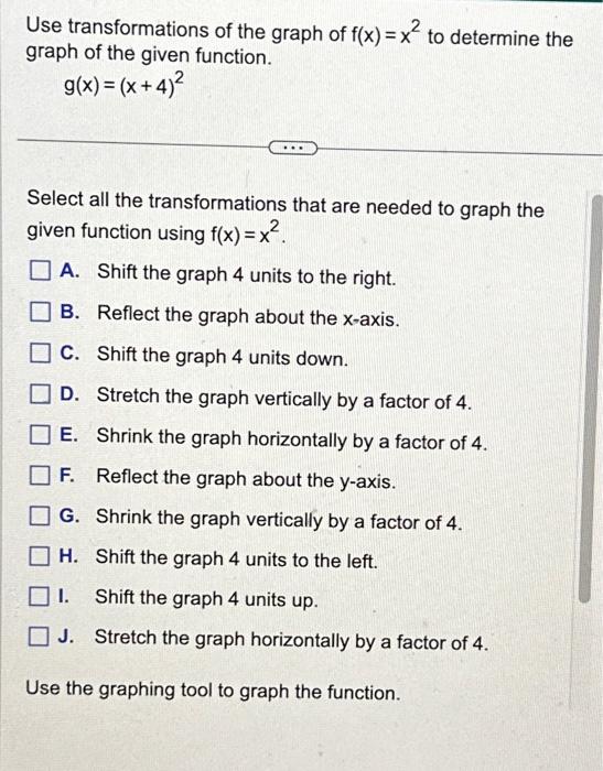 Solved Use transformations of the graph of f(x)=x2 to | Chegg.com