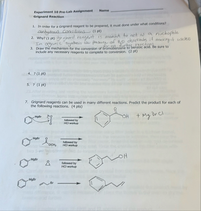 Solved Experiment 10 ﻿Pre-Lab AssignmentNanse ﻿Grignard | Chegg.com